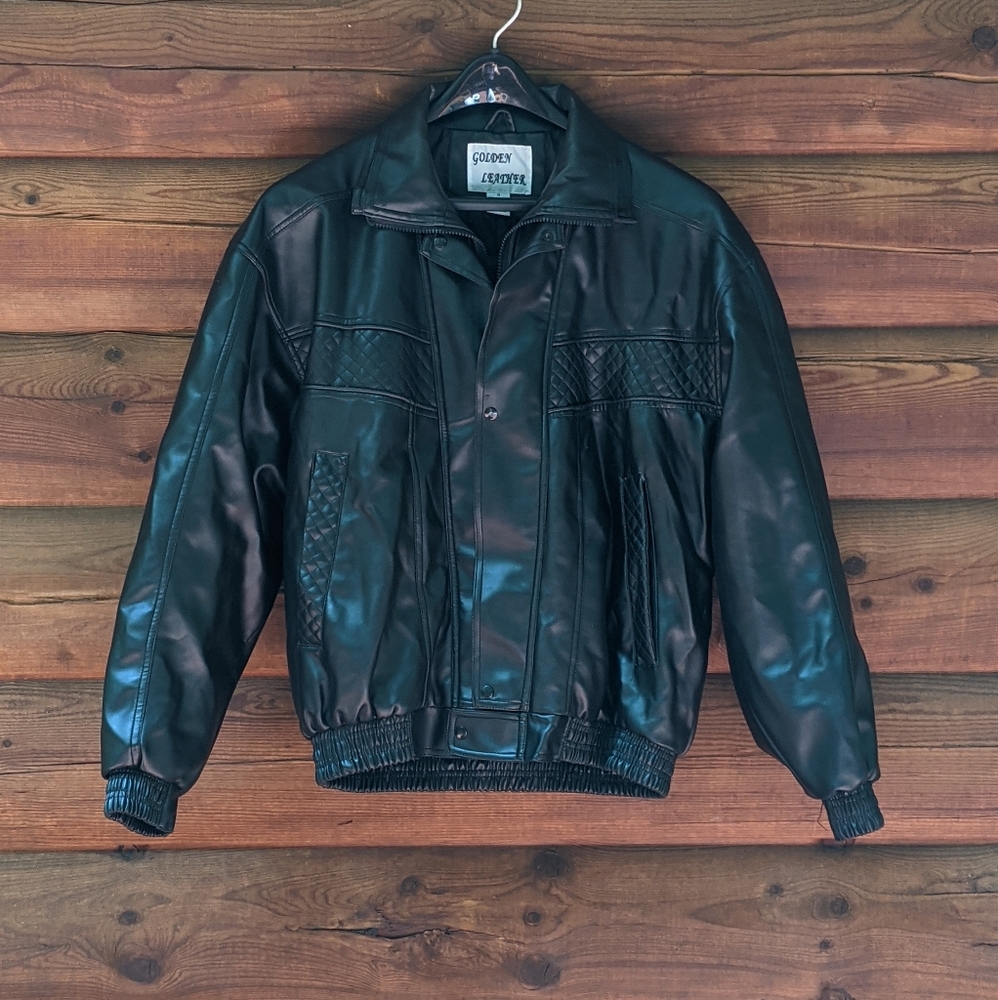 Golden Leather Men's Motorcycle Jacket, Black - Gem